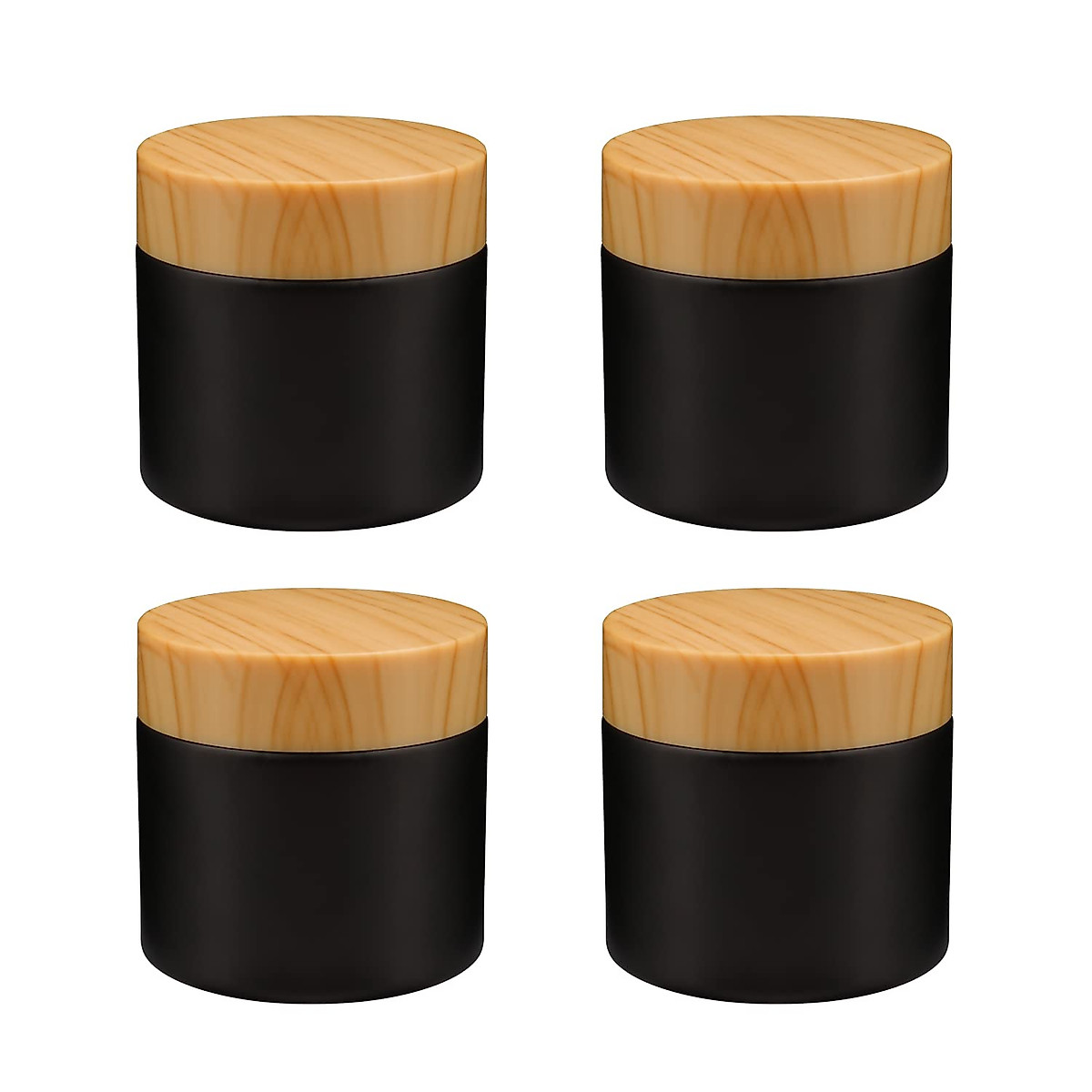4 Pack 2 oz Black Glass Cream Jar,Empty Frosted Sample Jar Pot with Plastic Lids,Inner Liner Travel Storage Jar Container for Lotion, Eyeshadow,Moisturiser,gel