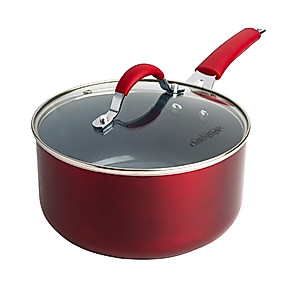 Cooking Light Allure Non-Stick Ceramic Cookware with Silicone Stay Cool Handle, 3 Quart Saucepan, Red