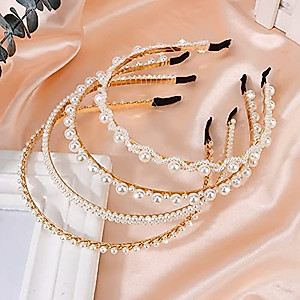 ACO-UINT Pearl Headbands 4 Pack - White Faux Pearl Bridal Hair Hoops, Cute Party and Wedding Hair Accessories for Women and Girls