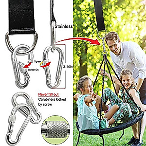 Enkarl Tree Swing Hanging Straps Kit Holds 2600 lbs 5ft Adjustable Extra Long Strap , 2 Tree Swing Straps+2 Heavy Duty Screw Lock Carabiners+2 Tree Protectors+Swivel Fits to Any Swing or Hammock