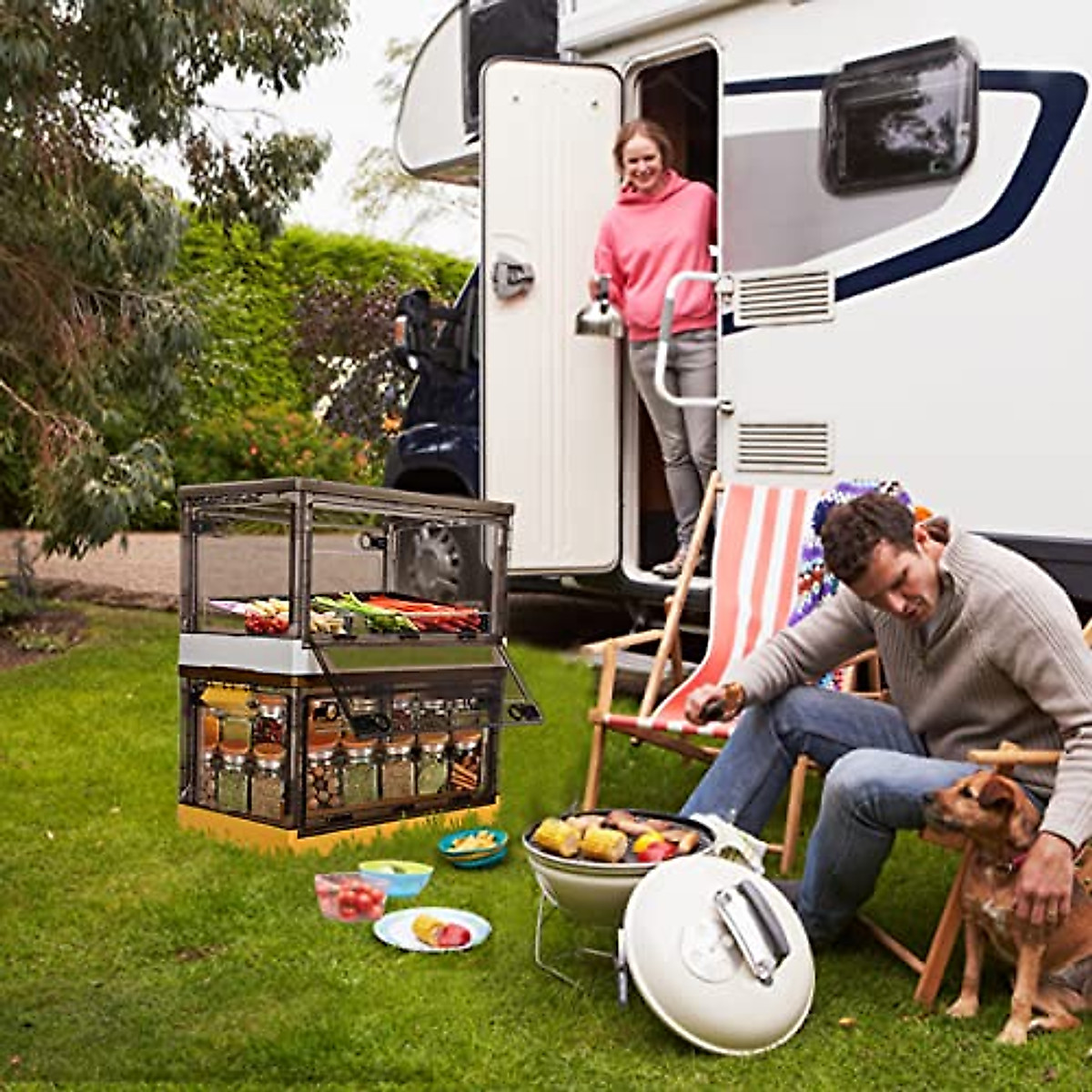 haomsj Stackable Storage Bins Collapsible Closet Toy Organizer Clear Box Large Cube Plastic Container with Handles & Wheels, 2 Ways to Open for Playroom, Home and Camping Cabinet (50 Quarts, White)