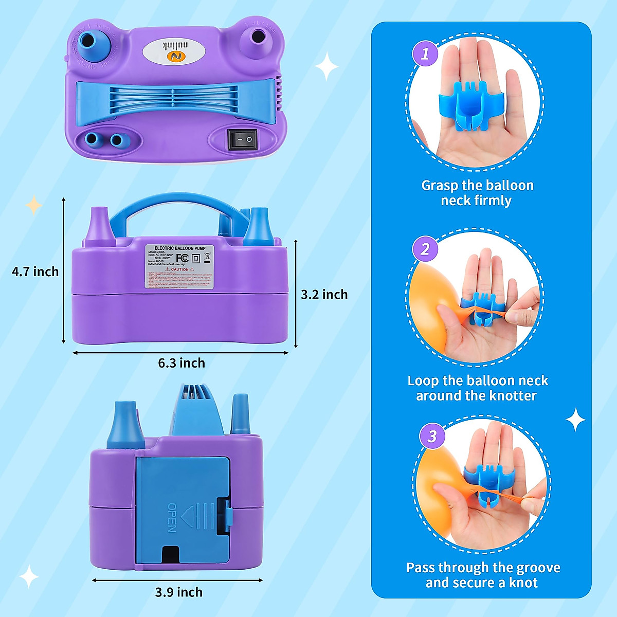 NuLink Electric Portable Dual Nozzle Balloon Blower Pump Inflation for Decoration, Party [110V~120V, 600W, Purple]