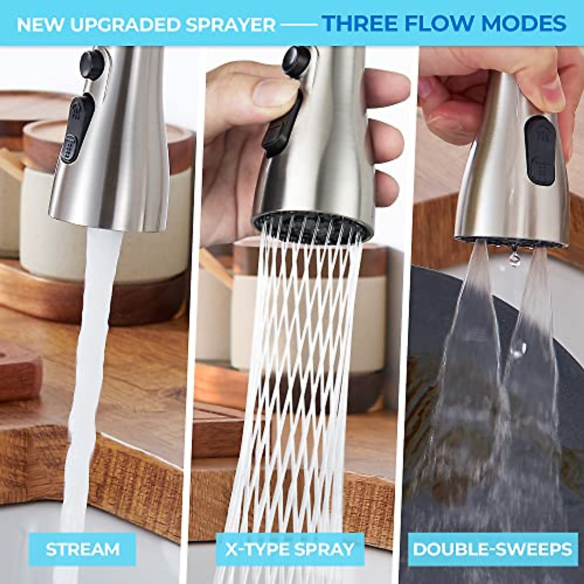 ARRISEA Bar Faucets, RV Faucets, Double Bowl Kitchen Sink Faucet with 10'' Deck Plate, Brushed Nickel Single Handle Laundry Sink Faucet with Three Modes Sprayer, Farmhouse Tap, Outdoor Sink Tap