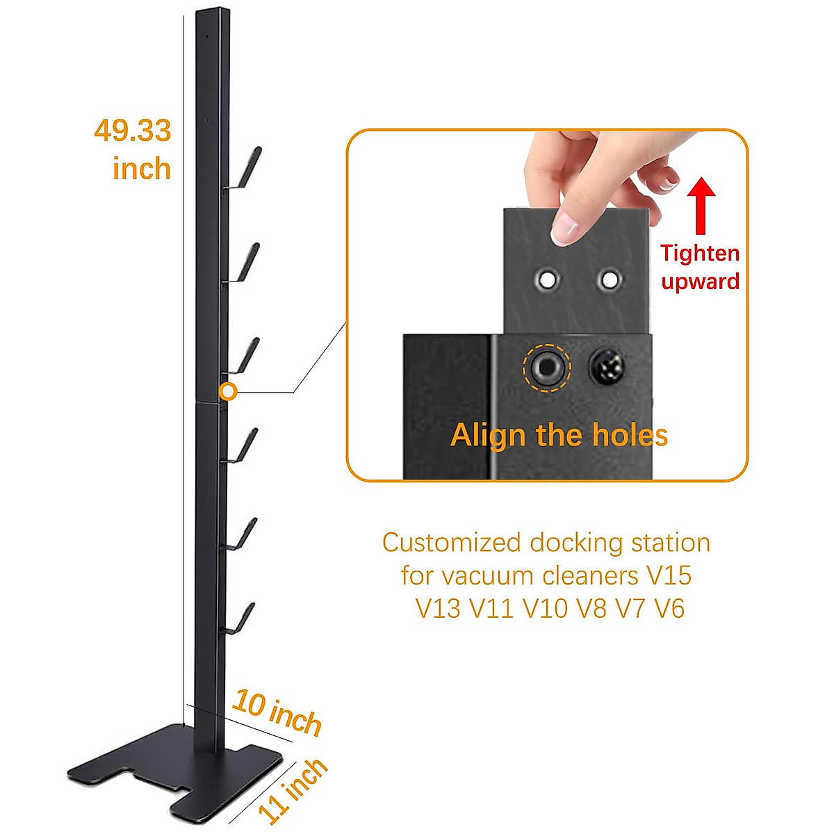 XIGOO Storage-Stand-Docking-Station-Holder Compatible with V15 V11 V10 V8 V7 V6 Cordless Vacuum Cleaners & Accessories, Stable Metal Bracket Organizer Rack, Brushed Black