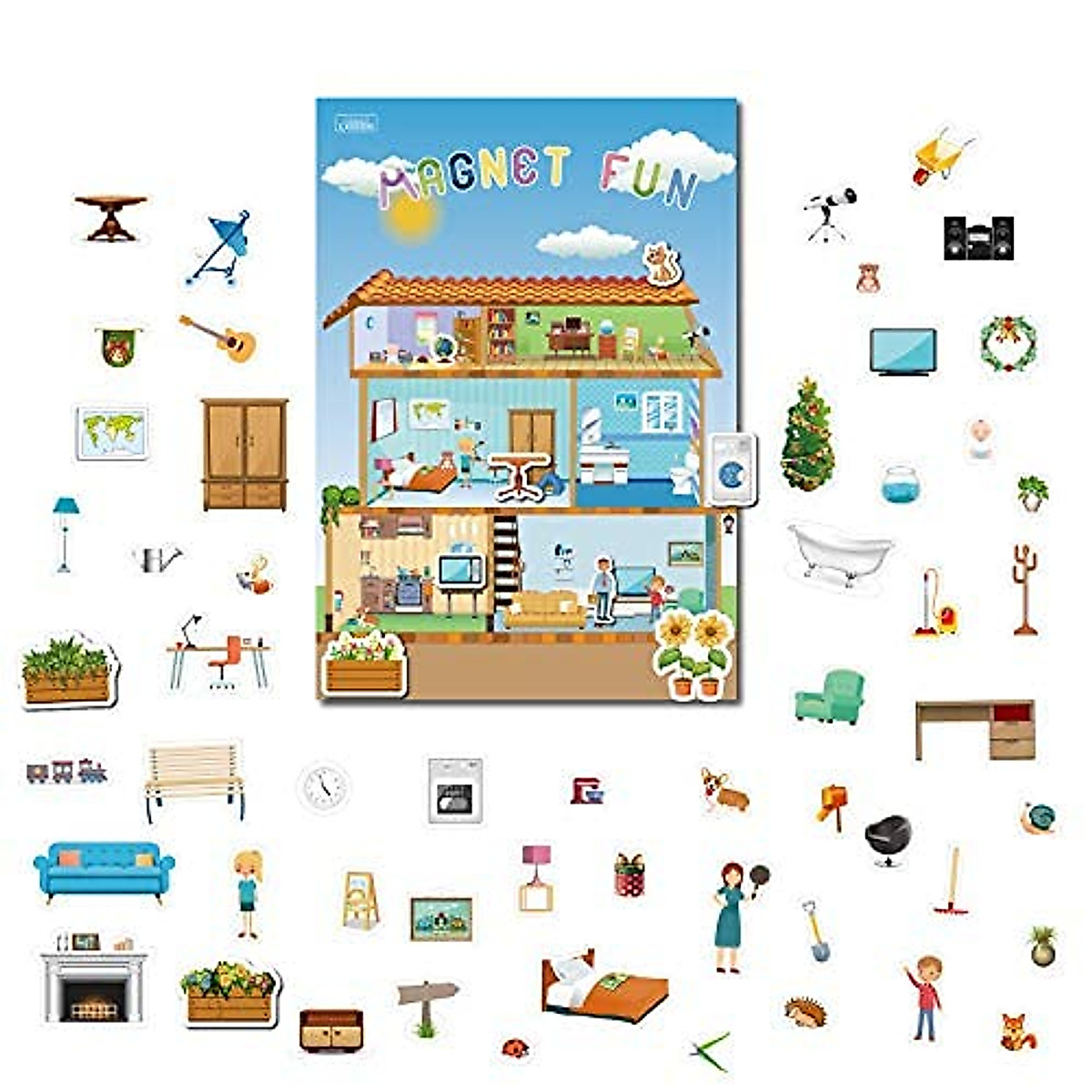GRANDLMOON Magnetic Portable Playboard Doll House Family Magnets for Todder Kids Perfect Preschool Learning Travel Toy (65 Pcs)