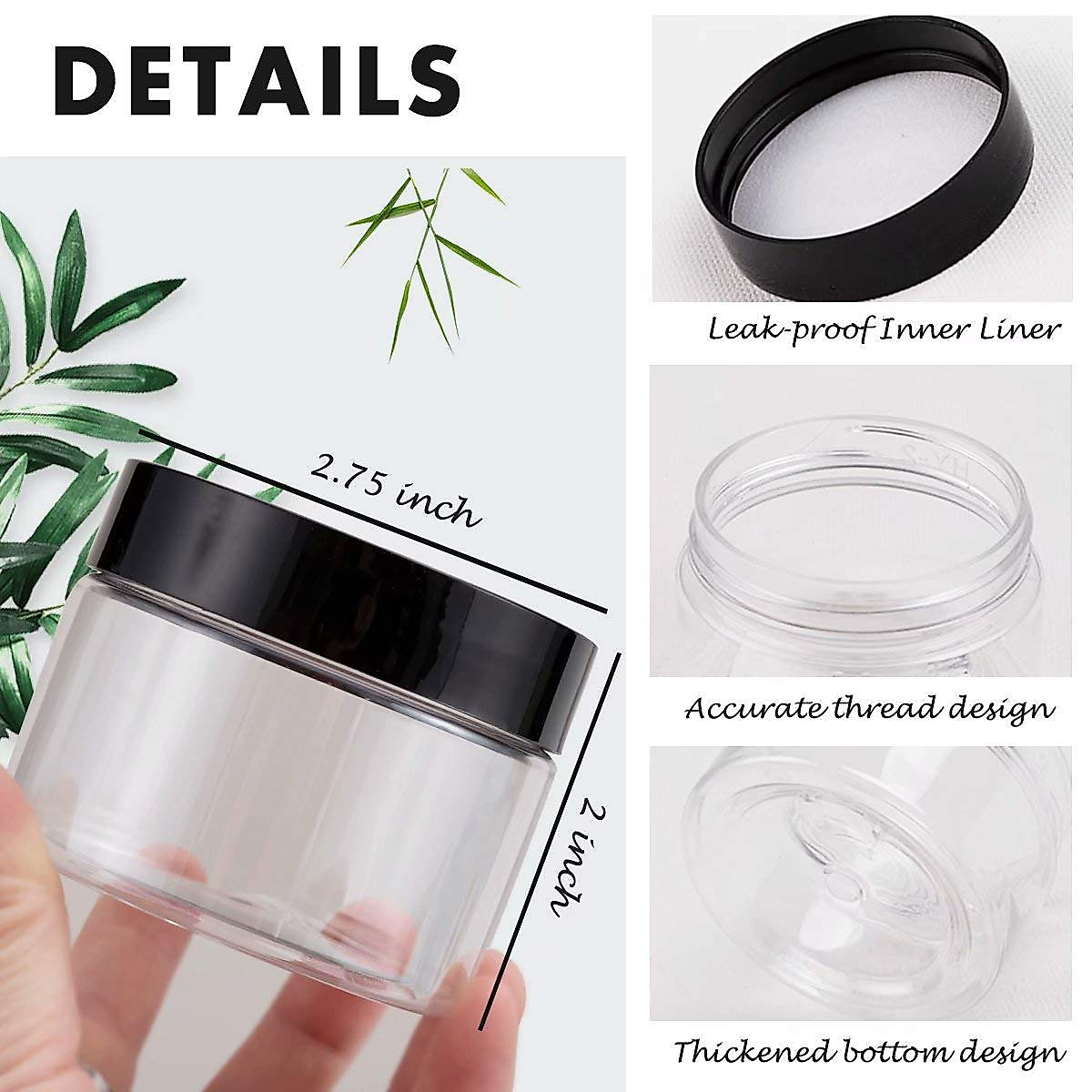 4 oz Plastic Jars with Lids, Round Clear Cosmetic Jars, Wide-mouth Plastic Containers with Inner Liners and Labels for Beauty Products, Makeup, Lotions, Body Scrub, Creams (Black Lid, 6 Pieces)