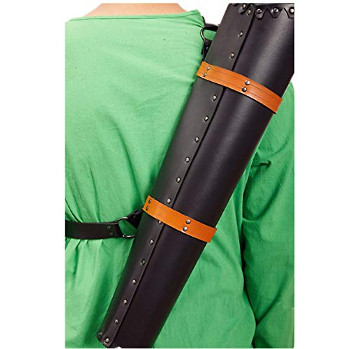 GEGEXIAOWU Medieval Retro Back Quiver Bow Leather Arrow Holder with Large Pouch Handmade Straps Belt Bag (Black, ONE Size)