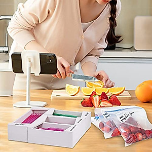 Ziplock Bag Storage Organizer for Drawer-Wood Ziplock Bag Storage Holds Kitchen Drawer or Wall Hanging, Holds Gallon, Quart, Snack Sizes, Sandwich Compatible with Hefty, Glad