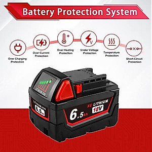 GROWFEAT 2Pack 6500mAh Replacement Battery for Milwaukee M-18 Battery