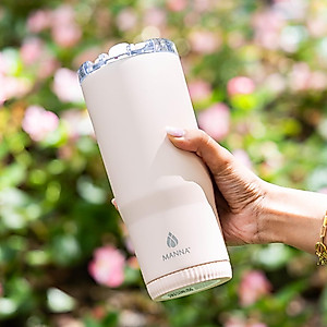 Manna Groove Stainless Steel Insulated Tumbler with Locking Tritan Lid and Flip-up Straw - 30 Oz - Rose Quartz Powder Coat