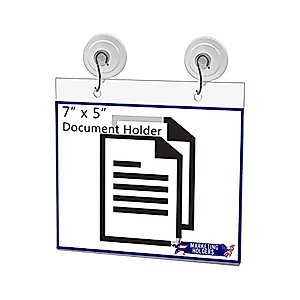 7” x 5” Window Holder Sign Pack of 2 with Suction Cups and Hanging Hooks Hours of Operation Horizontal Frame Ad Picture Notice Warning Party Advertisement Prices Signage By Marketing Holders