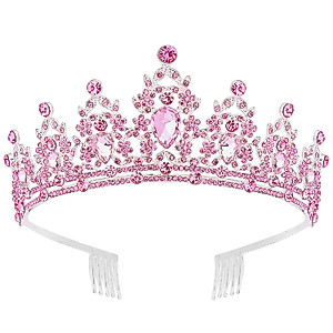 Didder Pink Crystal Tiaras for Women, Princess Crown with Comb Wedding Tiaras and Crowns for Women Tiaras for Girls Birthday Party Hair Accessories Bride Headband Bride for Prom Christmas
