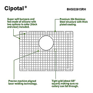 CIPOTAL 19.2 in. x 14.2 in. Rear Drain Kitchen Sink Bottom Grid with Supersoft Silicone Feet in 304 Grade Stainless Steel