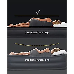 INTEX 64778E Dura-Beam Standard Prestige Air Mattress: Fiber-Tech – Full Size – Hand-Held Battery Pump – 10in Bed Height – 600lb Weight Capacity