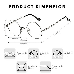 Pro Acme Non Prescription Clear Lens Glasses Retro Small Round Metal Frame (Silver)