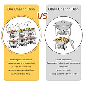 BriSunshine 4 Packs Round Chafing Dish Buffet Set, 4 QT Stainless Steel Chafing Dishes with Glass Lid & Lid Holder, Catering Food Warmers for Parties Buffet Weddings Events