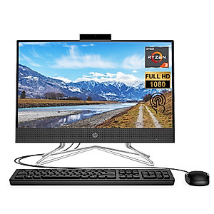HP All-in-One Desktop, 22" FHD Touchscreen, AMD Ryzen 3 3250U Processor, 12GB RAM, 256GB SSD, Webcam, HDMI, RJ45, DVD-RW, Wi-Fi, Wired Keyboard & Mouse, Windows 11 Home, Black