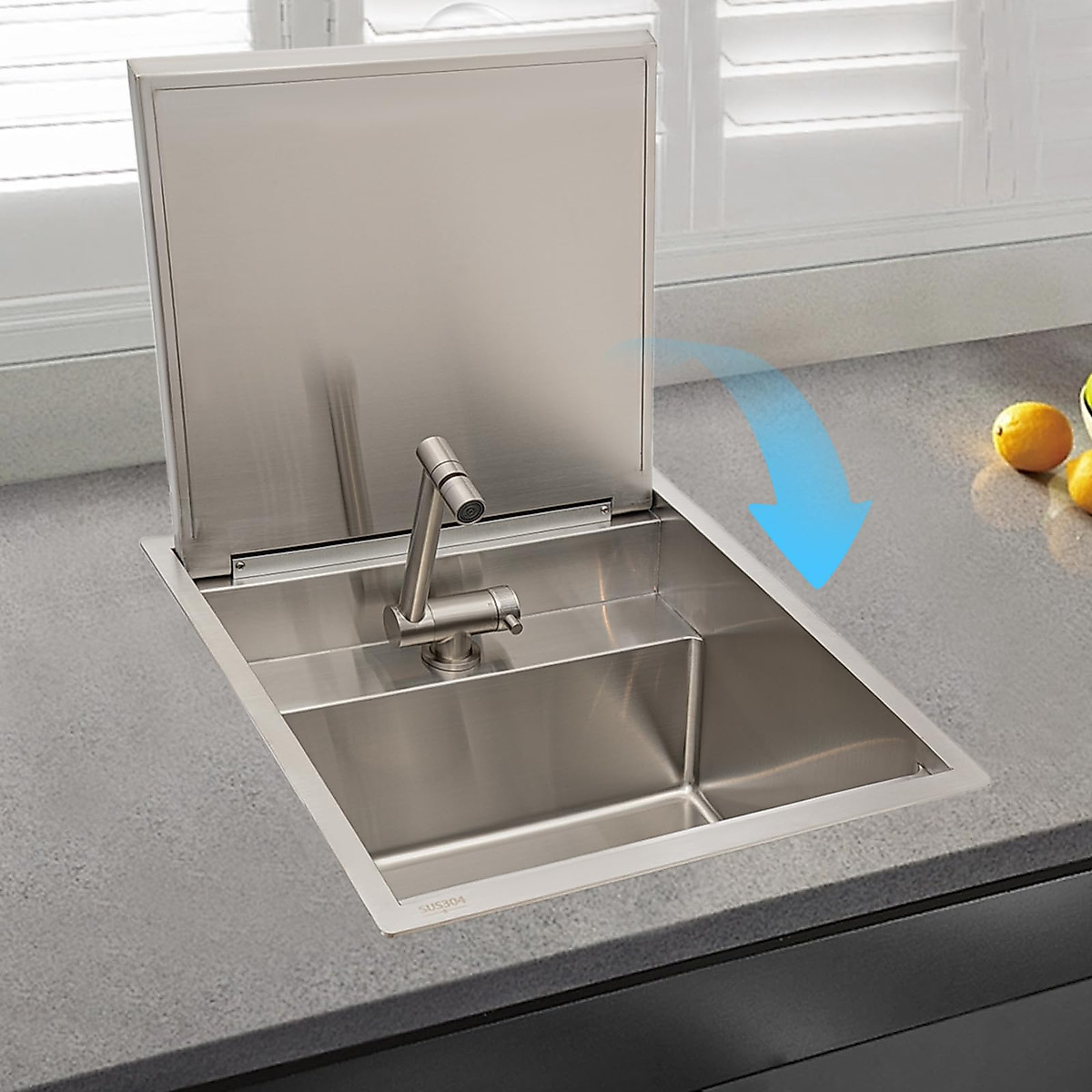 MANULOOT Drop in Kitchen Sink Utility Sink, Commercial Sink Kitchen Sinks Drop in, Hidden Single Bowl Sink, Restaurant Sinks Outdoor Sink with Cold and Hot Faucet | US Stock