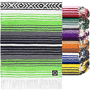 Orizaba Original Lime Green Grey White Authentic Hand Made Mexican Blanket | 50 Color Options | Yoga Blanket | Falsa | Serape | Throw | 71 x 55