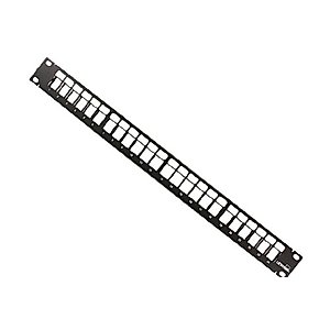 Leviton 49255-H24 QuickPort Patch Panel, 24-Port, 1RU, Cable Management Bar Included, Black