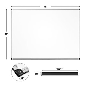 SunyesYoon Magnetic Dry Erase Whiteboard 48 x 36 Inch - 4 x 3 Large White Board, Silver Aluminum Frame Wall-Mounted, Magnetic Eraser, 2 Pen, Detachable Marker Tray, 6 Magnets for Office, School
