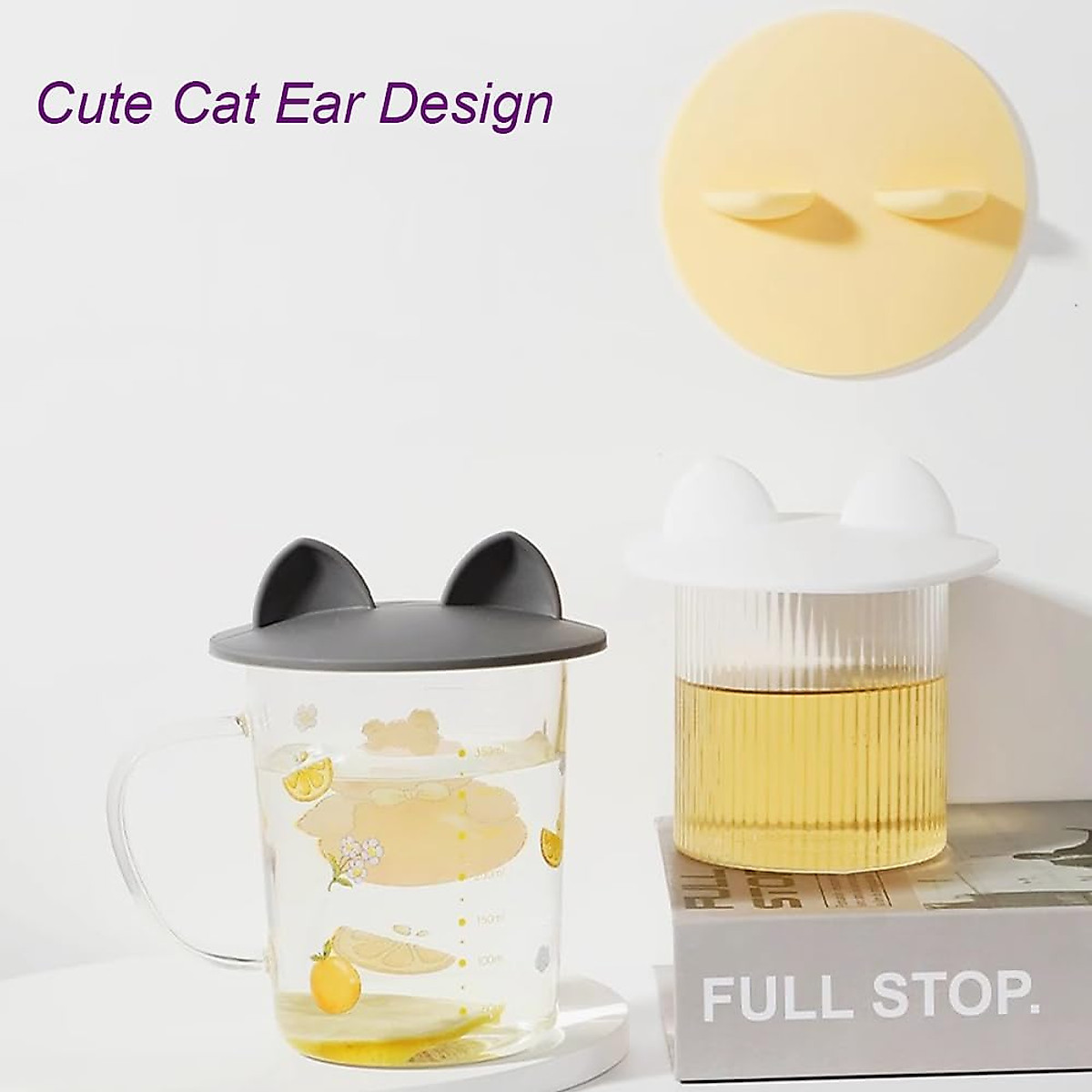 4Pack Cute Cat Ear Cup Lid Cover, JCSMARTEC Silicone Creative Anti-Dust Rubber Airtight Seal Suction Cap for Drink Glass Coffee Mug Can