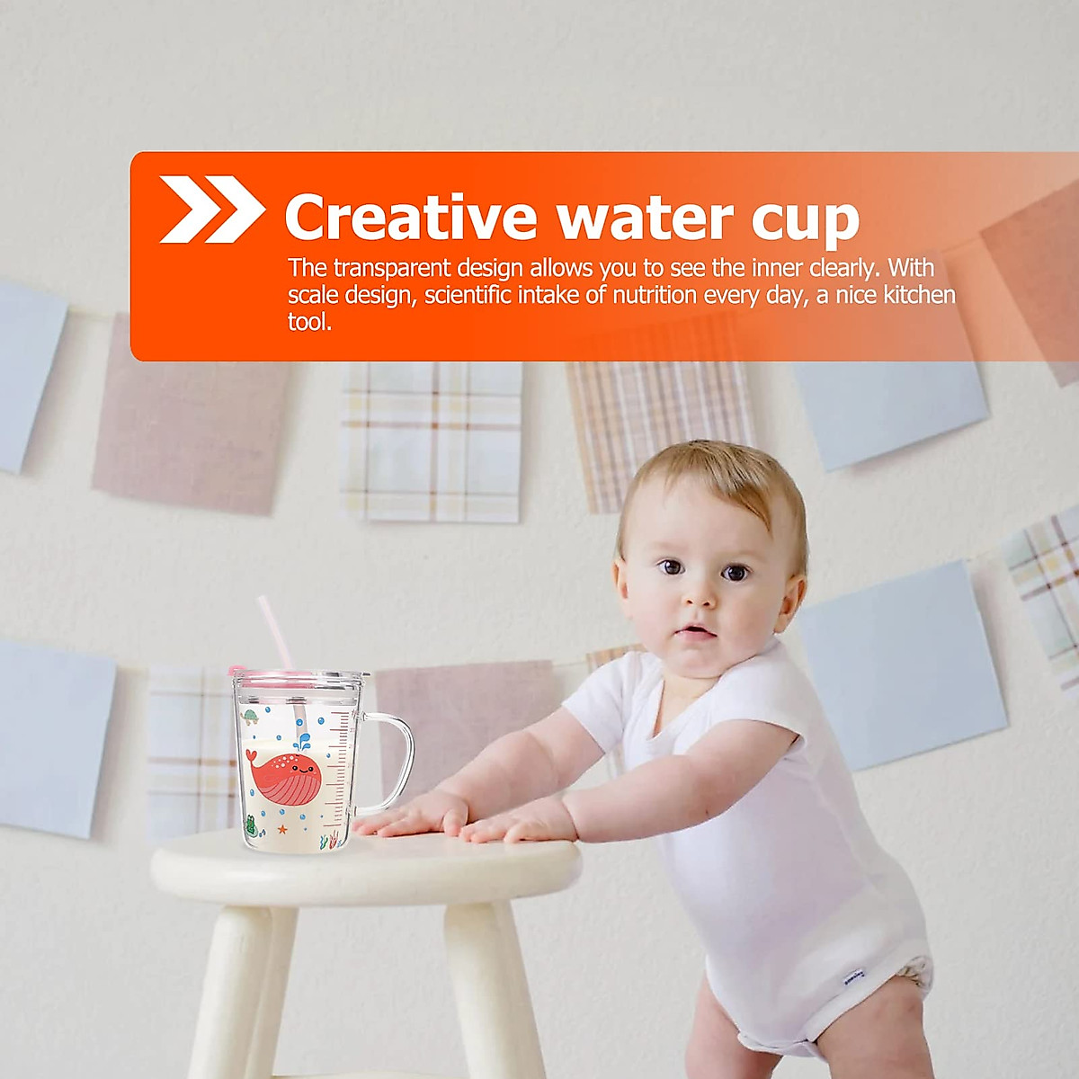 VOSAREA Decor 350ml Cartoon Glass Milk with Straw and Scale Whale Water Glass Mug Animal s Coffee Tea Juice Beverage Containers Cup