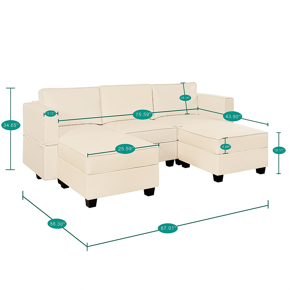 Naomi Home Sarah Modular Sectional Sofa with Double Chaise Air Leather U Shaped Sofa Reversible Sectional Couch with Storage - Beige