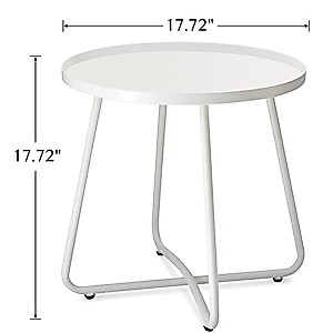 danpinera Outdoor Side Tables, Weather Resistant Steel Patio Side Table, Small Round Outdoor End Table Metal Side Table for Patio Yard Balcony Garden Bedside White