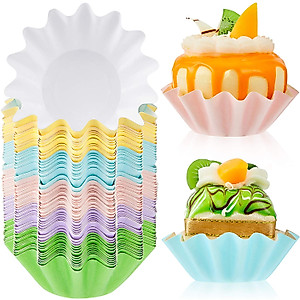 100 Pieces Wave Cupcake Liners Wrappers Flared Paper Baking Cups Disposable Muffin Liners for Muffins Baking, Cupcakes or Mini Snacks