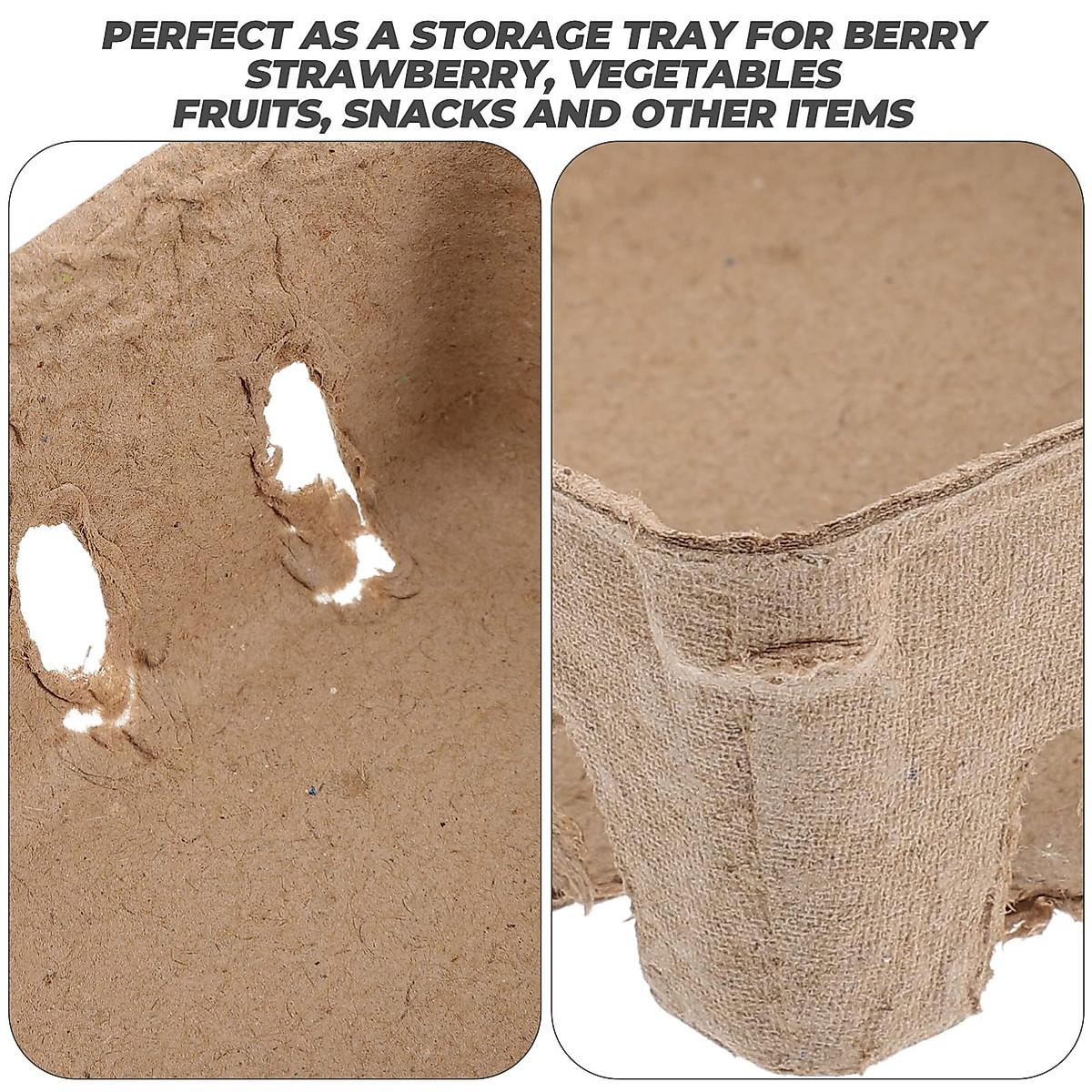 GANAZONO Bushel Basket 50pcs Square Paper Berry Basket Pulp Fiber Produce Vented Container Holder Box Fruit Tray for Fruit Vegetable Farmer Market Grocery Packaging Desktop Stand