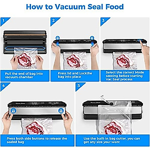 Vacuum Sealer Machine, Automatic Vacuum Air Sealing System for Food Savers, Food Sealer with Dry & Moist Food Preservation Modes, Built-in Cutter 15 Bags Starter Kit Lab Tested Easy to Clean Led Indicator Lights