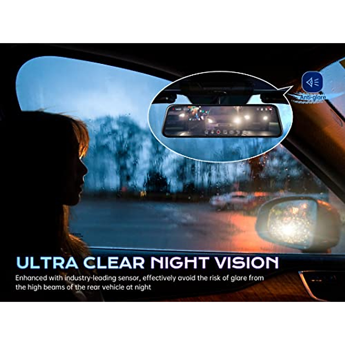 Pelsee P12 Mirror Dash Cam, 12'' 1440P QHD Front and Rear View Mirror Camera, Dual Dash Cam for Cars and Trucks, Night Vision, Voice Control, Parking Assistance, Reversing Assistance