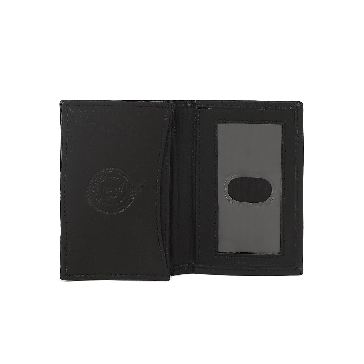 Leatherboss Genuine Leather Business Card Holder | Expandable Pocket, Credit Card & ID Slots | Stylish & Compact | Black
