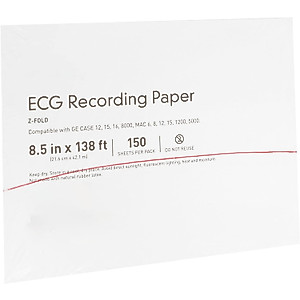 ECG Paper Depot ECG Recording Paper, Red Grid Thermal Paper, 8 1/2 in x 138 ft, 150 Count, Compatible with GE Case 12,15,16,8000, MAC 6,8,12,15,1200, 5000 (1 Pack)