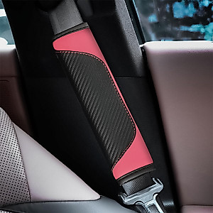 AUCELI 2PCS Car Seat Belt Cover, Carbon Fiber Safety Seatbelt Shoulder Strap Covers, Breathable Leather Soft Harness Pad Protect Your Neck and Shoulder Compatible with Cars