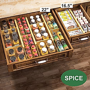 kiplant 8 Pack Bamboo Drawer Dividers with 8 Inserts, Kitchen Drawer Dividers from 16.5-22IN, Stackable Bamboo Drawer Organization for Kitchen & Dressers, 8 Dividers with 16 Inserts