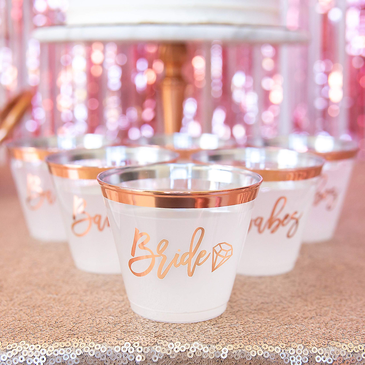 66 Piece Rose Gold Mega Bachelorette Party Decorations Kit, Fun Bridal Shower Decorations Pack, Bride to Be Sash, Rose Gold Cups, Veil, Bride & Ring Balloons, Premium Bridal Decorations for Shower