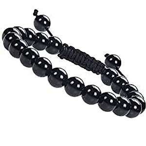 IS4A BLACK AGATE STONE EVIL EYE BRACELET OF PROTECTION BRACELET HELPS RELEASING NEGATIVITY (Black, 6 mm)