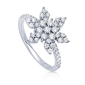 BERRICLE Sterling Silver Snowflake Cubic Zirconia CZ Fashion Ring for Women, Rhodium Plated Size 6