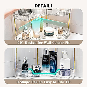 FUYOTILY 2-Tier Bathroom Counter Organizer, Multi-Purpose Makeup Organizer Countertop, Large Skincare Organizers, Exquisite Vanity Organizer with Makeup Brush Holder (Clear)
