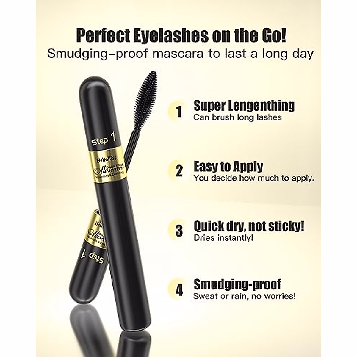 Naseny 2in1 Vibely Mascara 5X Longer Lengthening And Thickening Mascara Waterproof Black Volume And Lengh Mascara Smudge-Proof Non Clumping Long Lasting Eye Makeup