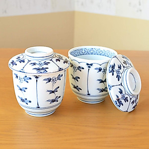 有田焼やきもの市場 Chawanmushi Cups with Lids Set of 2 Japanese Chawan Mushi Arita Imari ware Made in Japan Wari-Souka