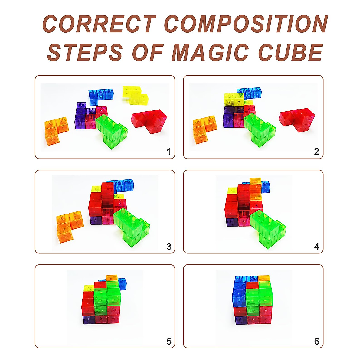 OUXIA Magnetic Building Blocks Magic Magnetic 3D Puzzle Cubes, Set of 7 Multi Shapes Magnetic Blocks with 54 Guide Cards, Children's Educational Toys and Stress Relief Fidget Toys for Kids Adults