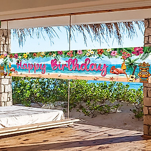 Hawaiian Luau Birthday Party Decoration Banner, Aloha Tropical Flamingo Birthday Party Supplies Yard Sign, Luau Party Birthday Party Background for Indoor Outdoor Decoration (Rose Red)