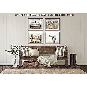 Lisa Russo Fine Art - Farmhouse Wall Decor Set of 4 Country Rustic Landscape Photographs - Barn, Fence, Hay, Windmill - Set of 4 - Not Framed - Beige, Tan, White (4 8x10 Prints)