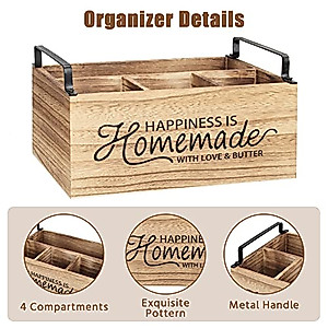 Wood Utensil Holder, Flatware Utensil Caddy with 2 Handles and 4 Compartments,Rustic Utensil Organizer and Silverware Holder for Picnic,Party ,Restaurant,Countertop,Farmhouse Kitchen Decor