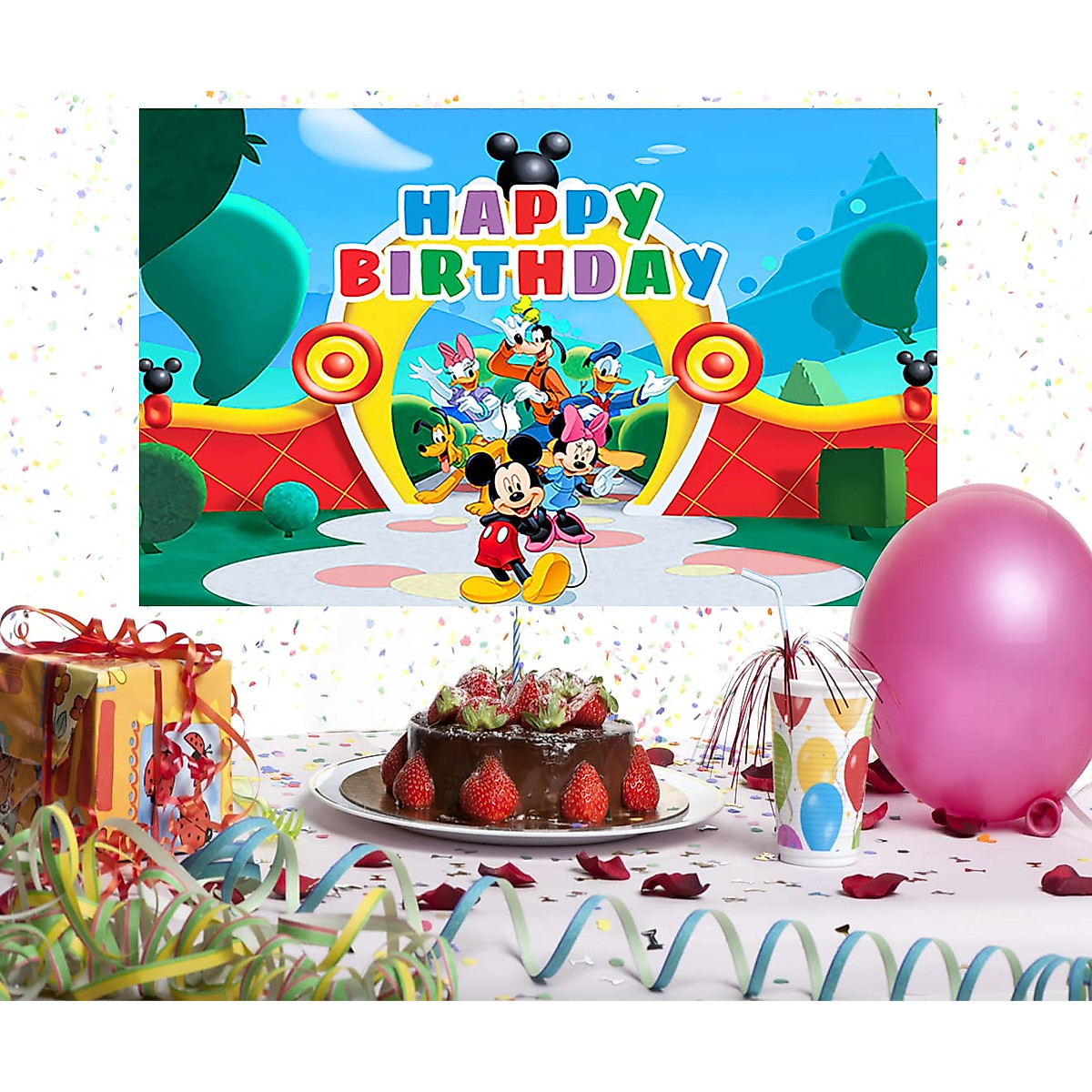 Mickey Mouse Clubhouse Backdrop for Birthday Party Supplies 5x3ft Park Photo Backgrounds Mickey Mouse Clubhouse Theme Baby Shower Banner for Birthday Cake Table Decoration