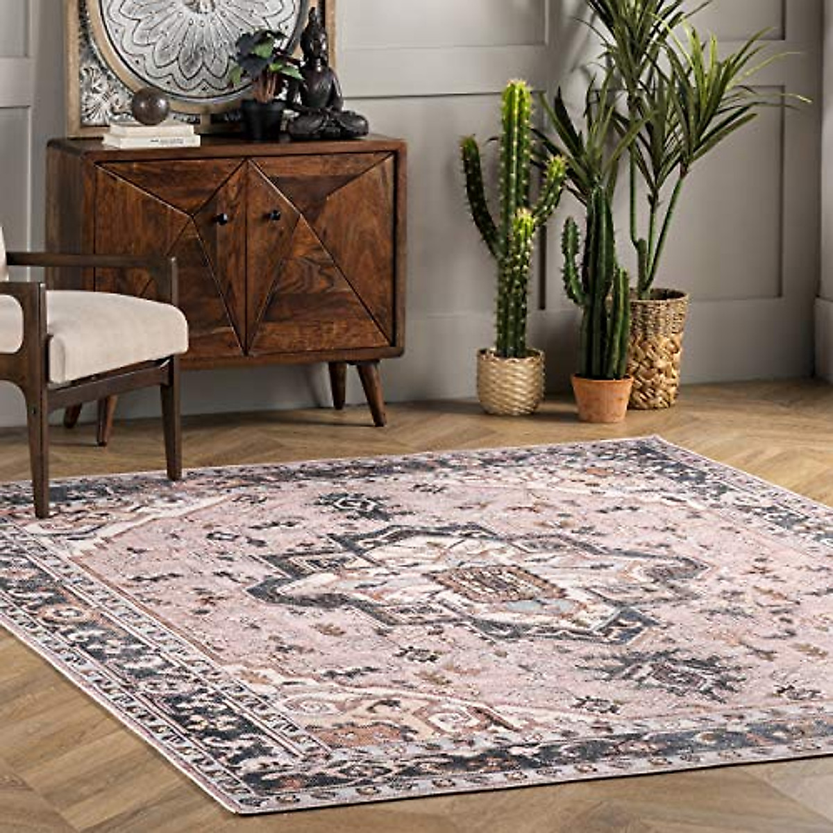 nuLOOM Sasha Machine Washable Medallion Accent Rug, 2' x 3', Pink