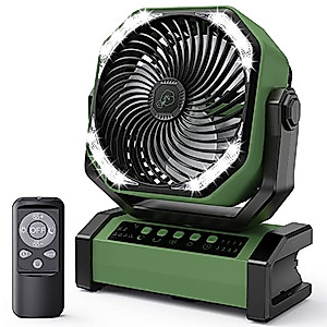 AddAcc 20000mAh Rechargeable Floor Fan, Battery Operated Camping Fan with Light & Remote, 4 Speeds Run Upto 60Hrs, 90° Auto Oscillating Tent Fan for Outdoor Trip RV Power Outage Shop Garage